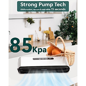 𝐎𝐮𝐭𝐥𝐞𝐭 KURSINNA Automatic Vacuum Sealer Machine 90Kpa, Stainless Steel Food Sealer for Food Storage and Sous-Vide, Dry/Moist Mode Air Vacuum Sealing System (VS2350+Bags+Rolls)