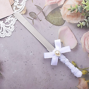 ATAILOVE Wedding Cake Knife and Server Set, White Lace Stainless Steel Cake Knife Serveing, Wedding Knife Set for Bride and Groom