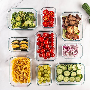 UMEIED Glass Meal Prep Containers - 10 Pack Glass Food Storage Containers with Lids for Lunch, On-the-Go, Leftovers, Pantry Organization - Microwave, Oven, Freezer, and Dishwasher Safe