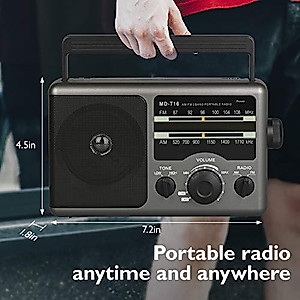 Portable AM FM Radio Transistor Radio Operated by 4 D-Cell Batteries or AC Power with Excellent Reception, Large Speaker, 3.5 mm Earphone Jack, Two Tone Mode, Big Handle for Outdoor or Indoor