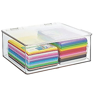 mDesign Plastic Craft Room Stackable Storage Organizer Box Containers with Hinged Lid for Thread, Beads, Ribbon, Glitter, Clay, Sewing, Crochet, Stamps, Scissors, Ligne Collection - 8 Pack - Clear