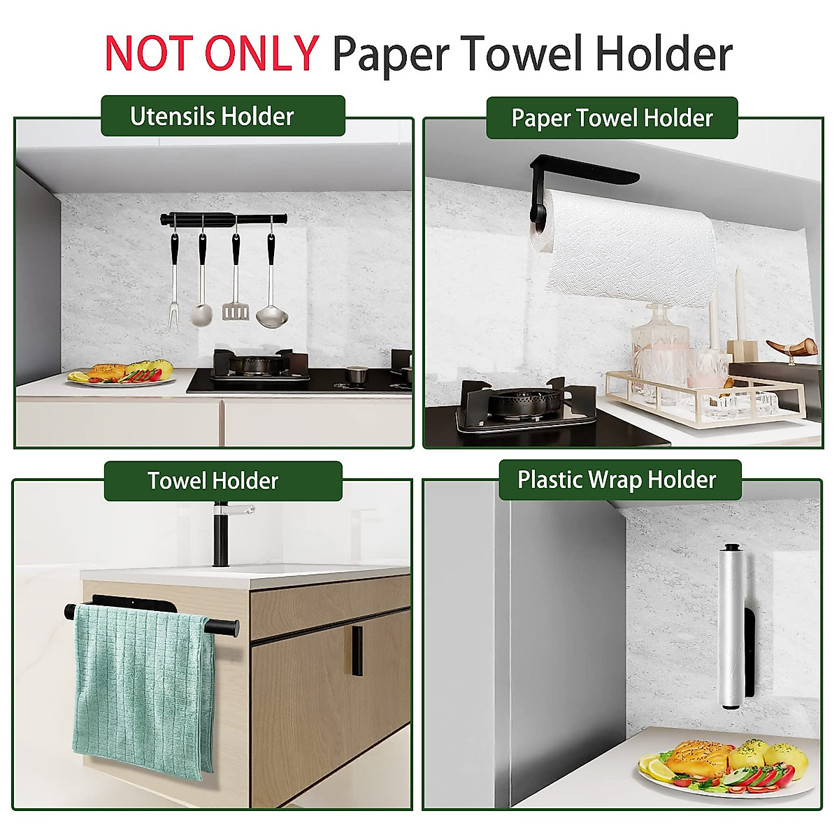 Gold Paper Towel Holder Under Cabinet, OBODING, Self Adhesive or Drilling, Paper Towel Holder Wall Mount, 304 Stainless Steel Towel Rack for Kitchen, Cabinet, Bathroom (12.05 inches)