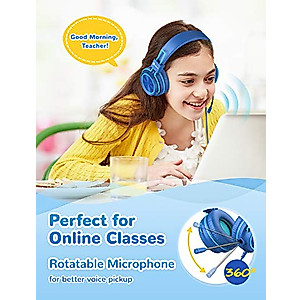 iClever HS21 Kids Headphones with Microphone for Virtual School- Rotatable Extendable Mic - 94 dB Volume-Safe Headphones for Kids, Wired Foldable Kids Gaming Headset for PS4/Xbox One/Switch/PC/Tablet