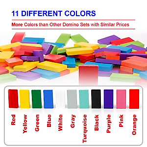 Dominolocity 1,100 Piece Wooden Dominoes Set - Colored Bulk Racing and Rally Building Blocks Kit, Colorful Wood Plain Blank Tiles Design for Stacking, Toppling, and Tumbling Races