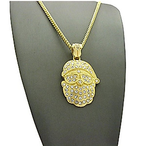 Fashion 21 Iced Out Santa Face Inspired Pendant 18", 20",24" Various Chain Necklace in Gold Color Plated (3mm 20" Cuban Chain)