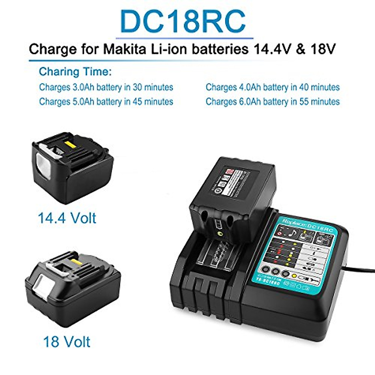 Powilling DC18RC Lithium-Ion Battery Charger with LED Screen for Makita 14.4V-18V Lithium-ion Battery BL1830 BL1840 BL1850 BL1815