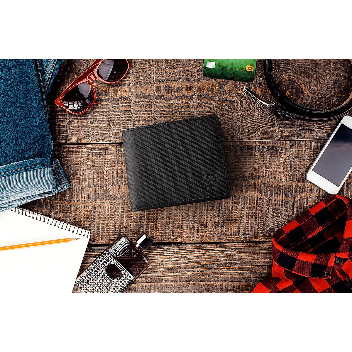 Stealth Mode Leather Bifold Wallet for Men - RFID Blocking, 11 Card Slots, Gift Box