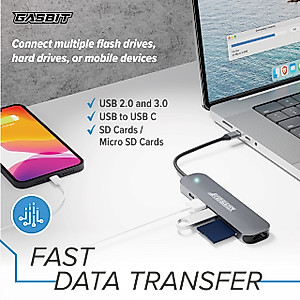 USB C Hub 6 in 1 for MacBook Pro/Air Ipad HP Dell XPS and More Type C Device; 4K HDMI; SD and MicroSD Card Reader 1 x USB 2.0; 1 x USB 3.0 and 1 x USB-C Power Delivery