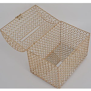 Crystal Money Card Box Wedding Gift Treasure Chest Style - Gold Color with Lock