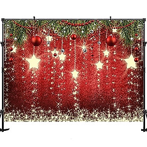 7x5ft Red Christmas Backdrop Sparkling Stars Christmas Backdrops for Pictures Glittering Stars Christmas Photo Backdrop New Year Christmas Photography Backdrop for Party Decorations