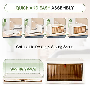 Aidoly 4-Tier Stackable Plastic Storage Bins with Lids, 23QT Foldable with Magnetic Doors and Lockable Wheels, Portable Collapsible Closet Organizer Boxes for Living Room, Bedroom, Dorm, Home Office