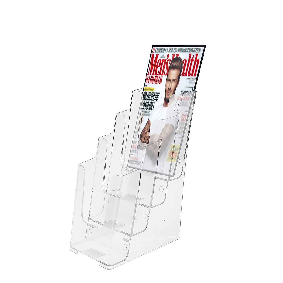 XMSound 3 Pack Acrylic Brochure Holder 4 Inch Wide 4 Tier Clear Literature Holder, Premium Acrylic Multi Pocket Display Stand, Wall Mount or Counter Top