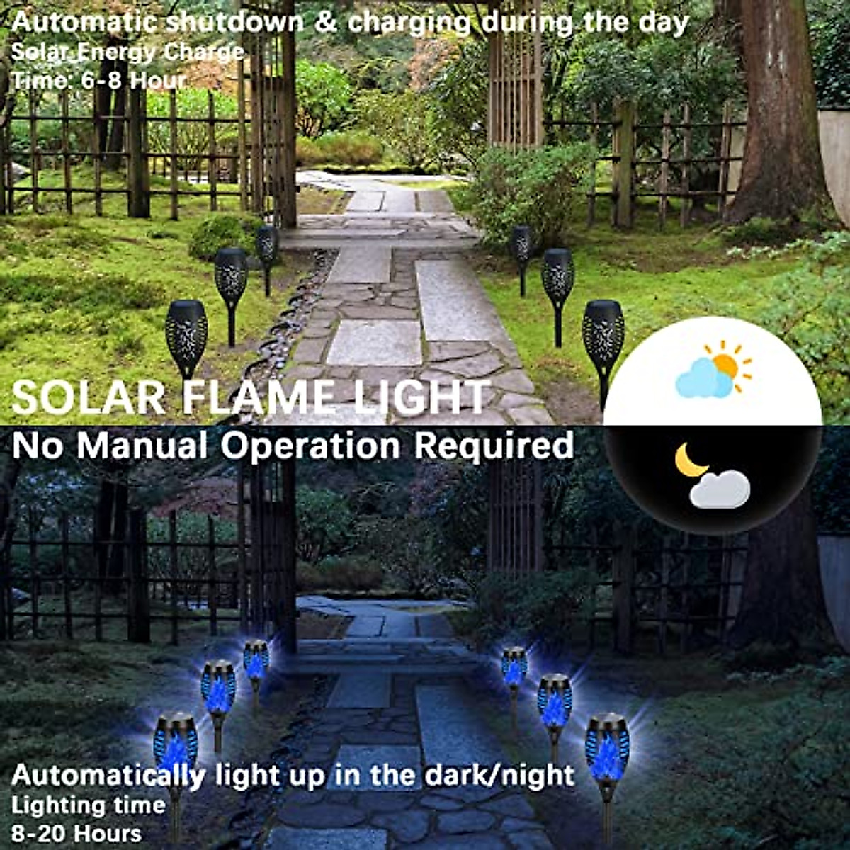 AOUNQ Solar Lights Outdoor Waterproof Blue, Upgraded 4 Pack Solar Torch Lights with Flickering Flame, Mini Solar Outdoor Garden Lights Tiki Torches for Outside Patio Yard Pathway Christmas Decor