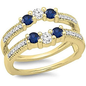 Aryan Jewels 2.30 Ct Round Cut Blue Sapphire & Diamond Enhancer Engagement Wedding Women's Ring 14k Yellow Gold Finish (9)