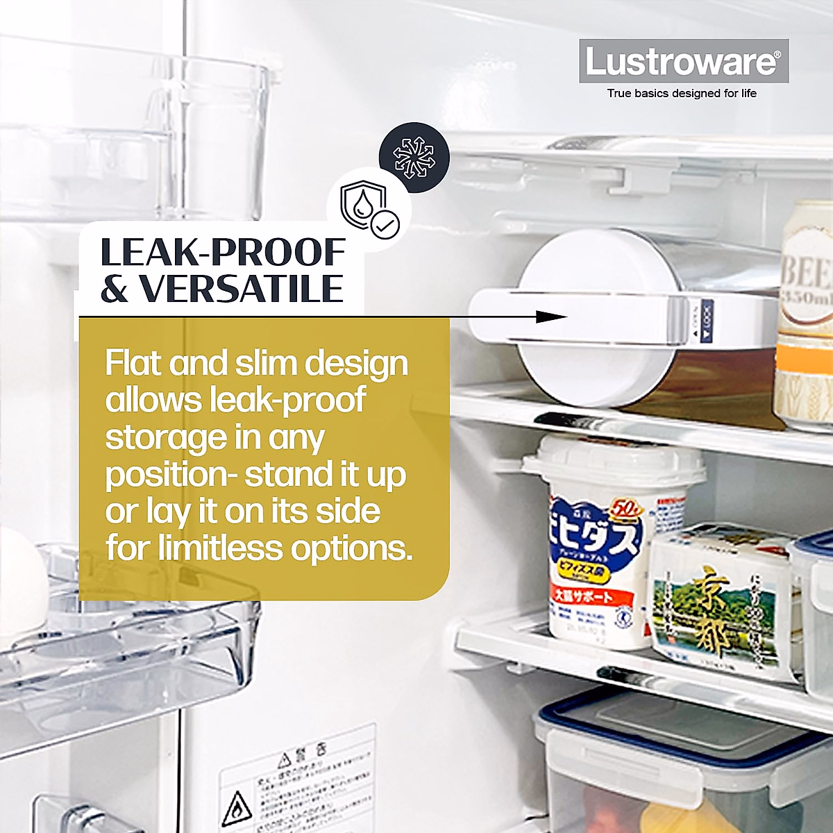 Lustroware QuickServe Airtight Pitcher - 2.1L (70oz), Heat Resistant, BPA-Free SAN Plastic, One Touch Open & Close, Space-Saving, Made in Japan - White