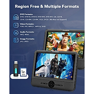FANGOR 7.5" Dual Portable DVD Player for Car, Car DVD Player Dual Screen Play a Same or Two Different Movies with Headrest Strap, Regions Free, Support Last Memory, AV Out & in, USB/SD Card