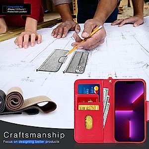 FYY Compatible with iPhone 13 Pro Case, [Kickstand Feature] Luxury PU Leather Wallet Case Flip Folio Cover with [Card Slots] and [Note Pockets] Case for iPhone 13 Pro 5G 6.1" Red