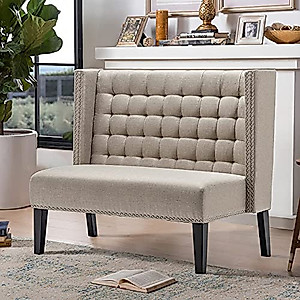 46" Small Modern Loveseat Settee Sofa 2-Seat Sofa Couch Tufted Love Seat Dining Bench with Nail Head Trim Back Banquette Sofas for Living Room Small Space Entryway Hallway Khaki