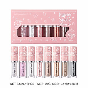 SUMEITANG 8Pcs Liquid Glitter Eyeshadow，Highly Pigmented Shimmer Metallic Sparkling Eye shadow，Multi-Dimensional Sparkle Finish，Long Wearing，Quick-Drying Liquid Eyeshadow for Crystal Eye Makeup