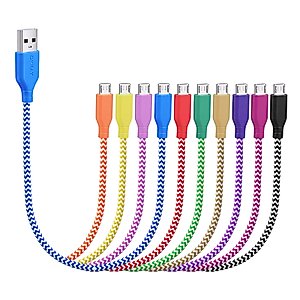OKRAY Micro USB Cable 1ft, 10-Pack Short Colorful Nylon Braided Micro USB 2.0 Fast Charge & Sync Data Android Charger Cord Compatible for Samsung Galaxy J3 J7 S7 S6 Edge Note 5 4, Tablet, Power Bank