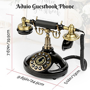 Sangyn Audio Guest Book Wedding Phone Customized Audio Guestbook Phone Vintage Style Audio Message Voicemail for Graduation Retirement Party Birthdays Baby Shower Special Occasions, Black