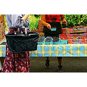 RSVP International Collapsible Market Basket Aluminum Frame, Large Zip Side Pocket, 17x11x18", Black