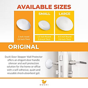 Ducki Door Stopper Wall Protector - Self Adhesive, Quiet, Reusable Shock Absorbent Gel - The Home or Office - Elegant Door Handle Silencer and Wall Protection Solution- (4pk)(White)