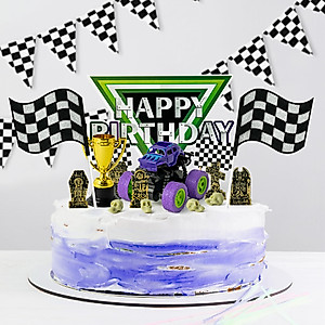 Haooryx Green and Purple Monster Truck Cake Toppers 40Pcs Monster Truck Racing Car Cake Decoration Birthday Dessert Cupcake Cake Topper Decor for Kids Theme Birthday Party Baby Shower Decor Supplies