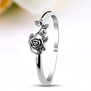 shiYsRL Exquisite Jewelry Ring Love Rings Vintage Rose Flower Leaf Finger Ring Women Engagement Wedding Party Jewelry Wedding Band Best Gifts for Love with Valentine's Day - Silver US 10