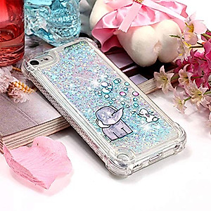CAIYUNL iPod Touch 7 Case, iPod Touch 6 /Touch 5 Case Glitter, Liquid Sparkle Bling Cute Clear Soft TPU Girls Women Kids Protective Case Cover for iPod Touch 7th /6th/5th Generation -Blue Elephant