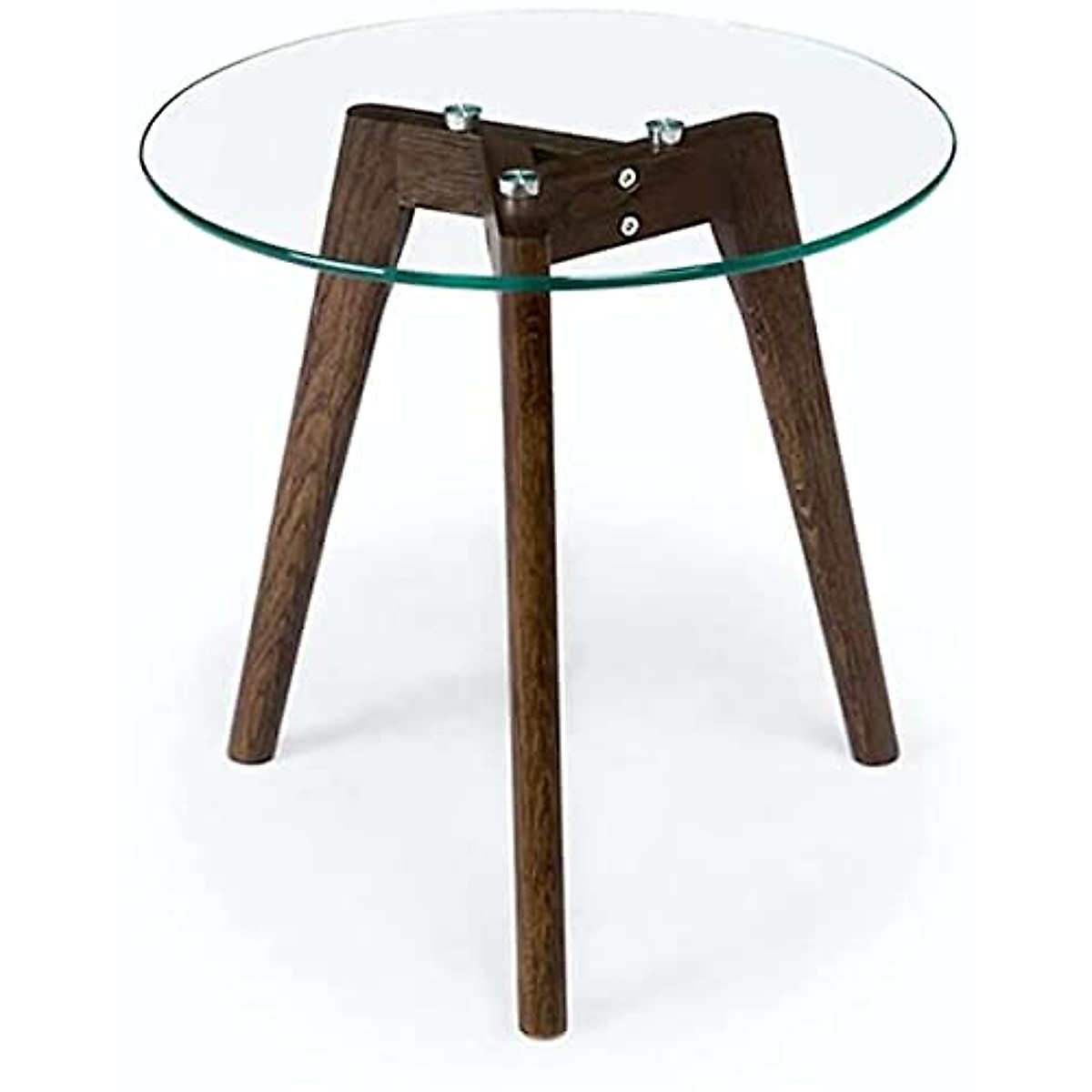 Anzezhong Triskele End Table, Walnut Minimalist Round Coffee Table, Mid Century Side Table with Tempered Glass Top Walnut Wood Legs (Medium)