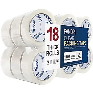 PANDRI Clear Packing Tape, 18 Rolls Heavy Duty Packaging Tape for Shipping Packaging Moving Sealing, 1.88 inches Wide, 65 Yards Per Roll, Total 1170 Yards