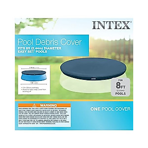 INTEX 28020E 8-Foot Round Easy Set Pool Cover – Includes Rope Tie – Drain Holes – 12in Overhang – Snug Fit