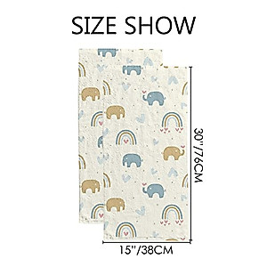 Hand Bath Towels 2 Pack Rainbow and Elephant Absorbent Face Fingertip Towels for Bathroom Kitchen Gym Spa Soft Hair Drying Cloth Quick Dry, 30 x 15 Inch