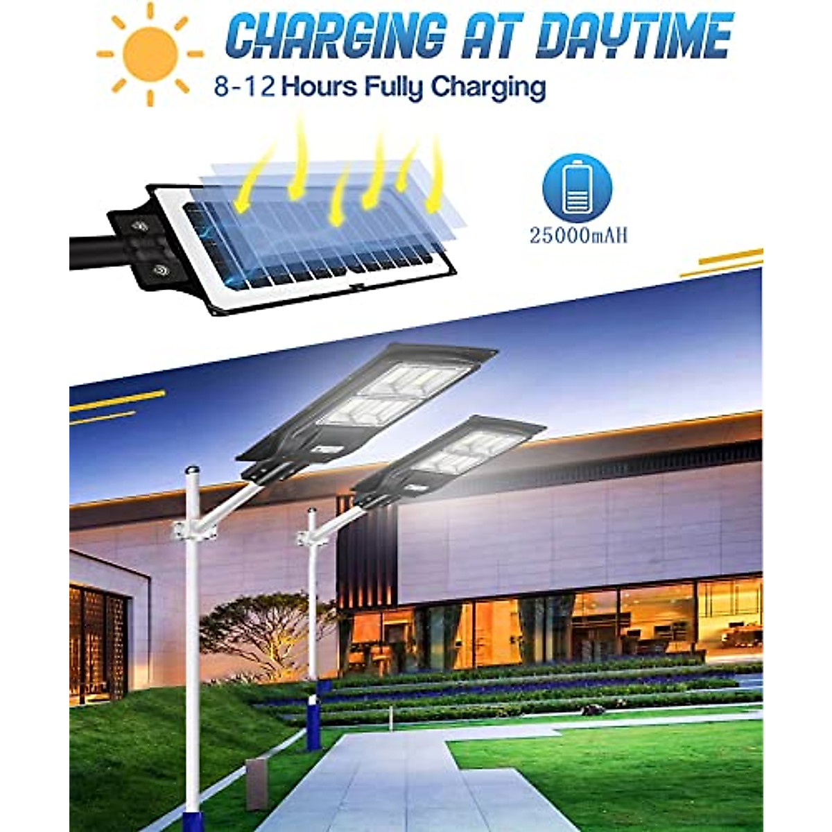 FDSAG 200Watt Solar Street Lights, 6500K 35000LM LED Outdoor Street Light Dusk to Dawn, LED Wide Angle Lamp IP67 Waterproof with Motion Sensor and Remote Control, for Parking Lot, Yard, etc