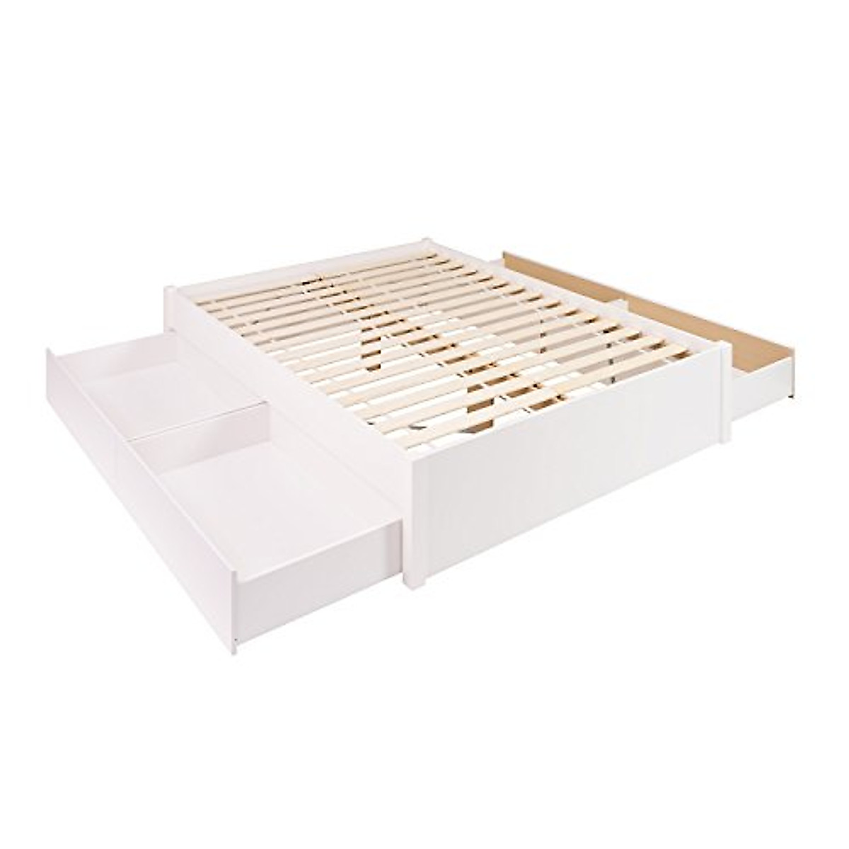 Prepac Select Queen 4-Post Raised Platform 4-Drawer Storage Bed, Modern Queen Storage Bed with Drawers 83" D x 63" W x 16" H, White, WBSQ-1302-4K