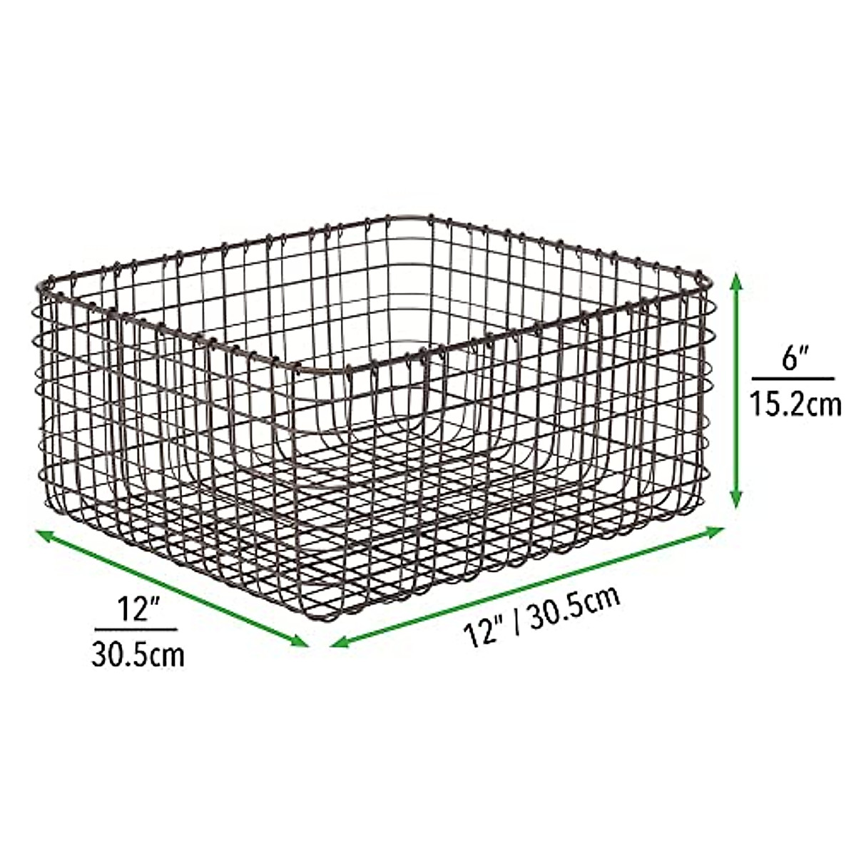 mDesign Farmhouse Decor Metal Wire Storage Basket Bin for Storage & Organizing Closets, Shelves, and Cabinets in Bedrooms - Holds Shirts, Purses, Leggings, Scarfs, Hats - 12" x 12" - 3 Pack - Bronze