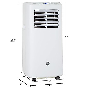 GE 5,100 BTU Portable Air Conditioner for Small Rooms up to 150 sq ft., 3-in-1 with Dehumidify, Fan and Auto Evaporation, Included Window Installation Kit,White