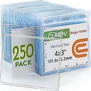 Claev Horizontal Flexible and Tear Resistant Card Protector (Clear, 4x3 Inch, 250 Pack), Large Easy Open Plastic ID Name Badge Holders for Conferences, Conventions, Offices & Schools