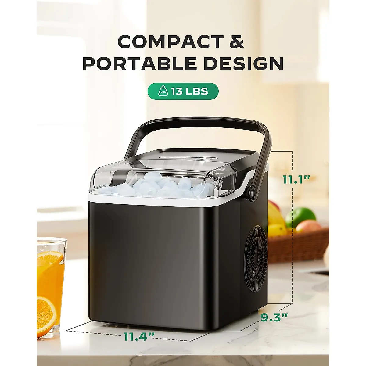 Silonn Countertop Ice Maker, 9 Cubes Ready in 6 Mins, 26lbs in 24Hrs, Portable Ice Machine with Self-Cleaning, 2 Sizes of Bullet Ice for Home/Kitchen/Party/RV, Black