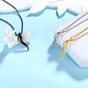 Lucky Italian Horn Pendant Necklace 18K White Gold Over 925 Sterling Silver Cornicello Horn Talisman Necklace Protection Amulet Jewelry for Women Sisters Best Friends Gift FP0061W