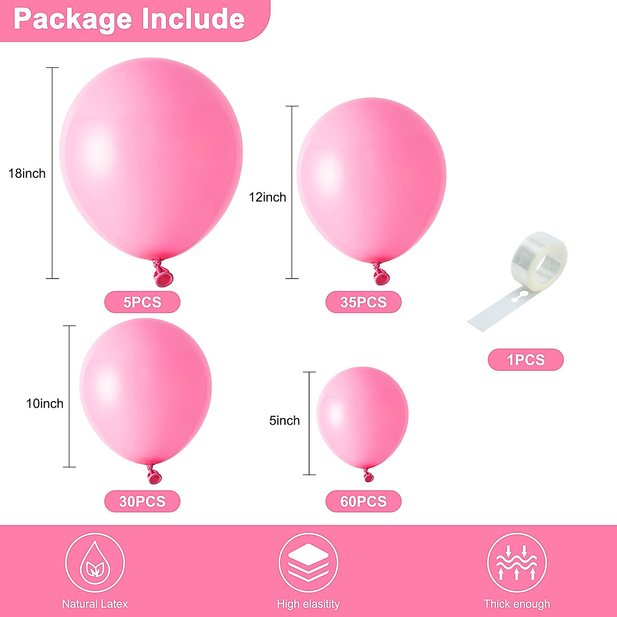 Pastel Pink Balloons Party Latex Balloons-130PCS 5+10+12+18 inch with Confetti Decorations Birthday Balloons for Engagement Wedding/Baby Shower/Chritmas/Graduation