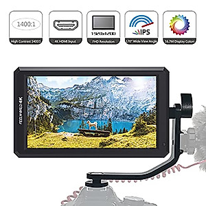 FEELWORLD F6+Battery+ Integrated Battery Charger + Micro&Mini HDMI Cords 5.7Inch FHD IPS On Camera 4K HDMI Monitor with Swivel Arm and 8V DC Power Output