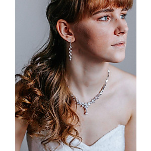 SWEETV Marquise Wedding Dangle Earrings for Brides Birdesmaid, Crystal Long Bridal Earrings for Women Prom, Silver