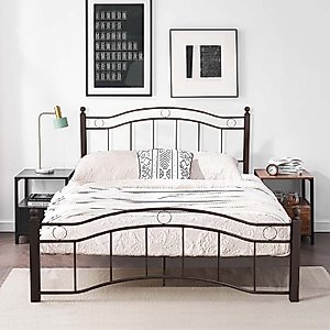 FTOPBTB King Size Metal Platform Bed Frame with Victorian Rustic Style Headboard and Footboard, Ample Under-Bed Storage, Heavy Duty Steel Slat Support, No Box Spring Needed (Black, King)