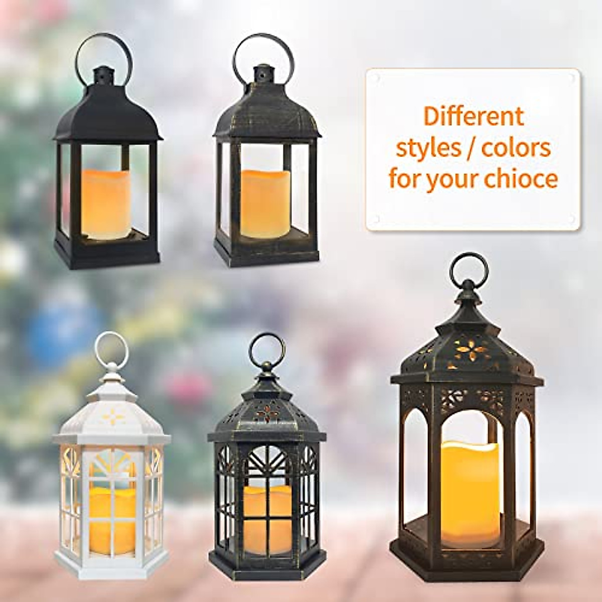 Decorative Candle Lanterns Flameless Battery-Operated with Timer Function, Christmas Gifts, Holiday Lights,10'' Indoor Outdoor Waterproof Hanging Lantern Decor for Wedding(Bronze, 1