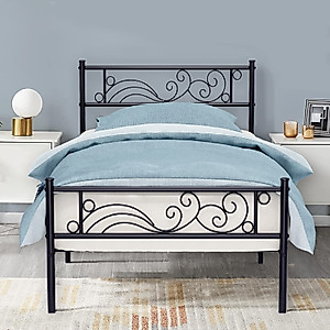 Weehom Metal Twin Bed Platform Frame Heavy Duty Steel Slat Under Bed Storage Bed Frame with Headboard, Black