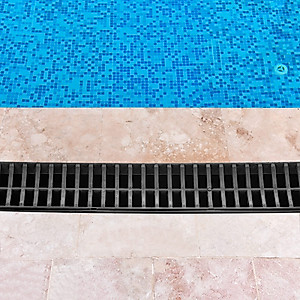 VEVOR Trench Drain System, Channel Drain with Plastic Grate, 5.7x3.1-Inch HDPE Drainage Trench, Black Plastic Garage Floor Drain, 6x39 Trench Drain Grate, with 6 End Caps, for Garden, Driveway-6 Pack