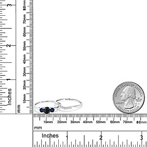 10K White Gold Black Sapphire and Blue Sapphire and White Lab Grown Diamond 3-Stone Bridal Engagement Wedding Ring Set For Women (1.07 Cttw, Gemstone September Birthstone, Round 5MM, Size 9)