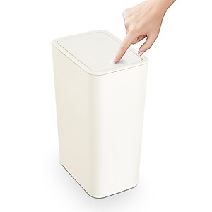 TrashAid Bathroom Trash Can with Lid,2.6 Gallon / 10 Liter Small Garbage Can with Press Top Lid,Plastic Wastebasket with Pop-up Lid for Toilet,Office,Bedroom,Living Room,White (AMZUSIJS01WHT040012)